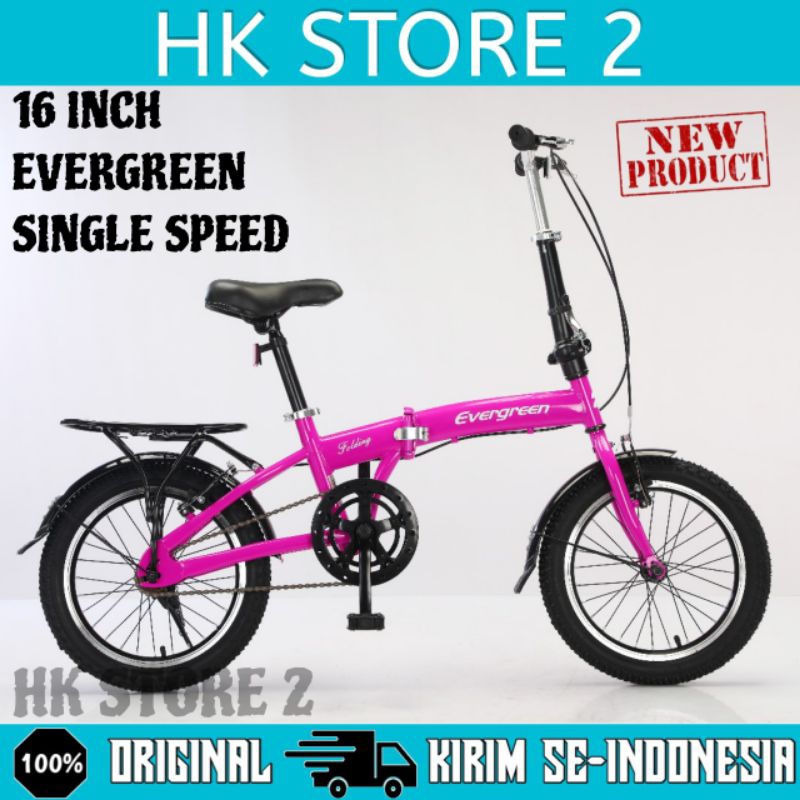 Jual Sepeda Lipat EVERGREEN Ukuran 16 Inch Boncengan Single Speed | Shopee Indonesia