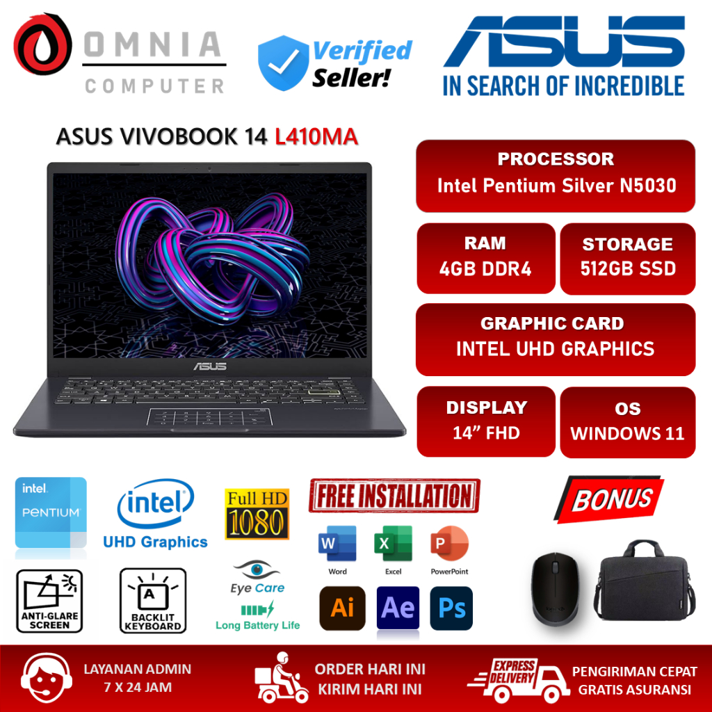 Jual Laptop Terbaru Asus Vivobook L410MA Intel N5030 4GB 512GB SSD 14.0 ...