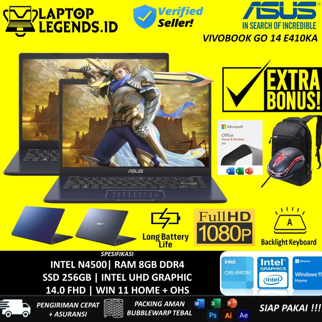 Jual Laptop Asus Vivobook Go 14 E410ka Fhd Intel N4500 8gb 512gb 14.0 ...
