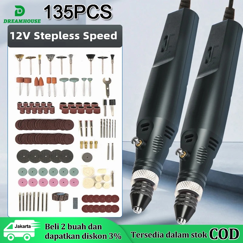 Jual 135PCS Bor Mini 12V DC 15000 RPM Mini Drill Electric Engraver ...