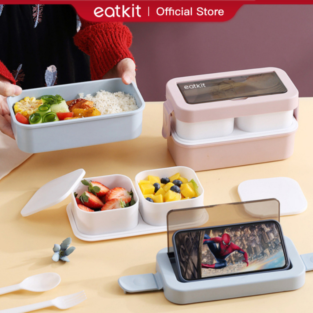 Jual Eatkit Lunch Box Set 2 Susun 1250ml | Kotak Bekal Bento Anti Tumpah Sauce Cup | Free Sendok ...