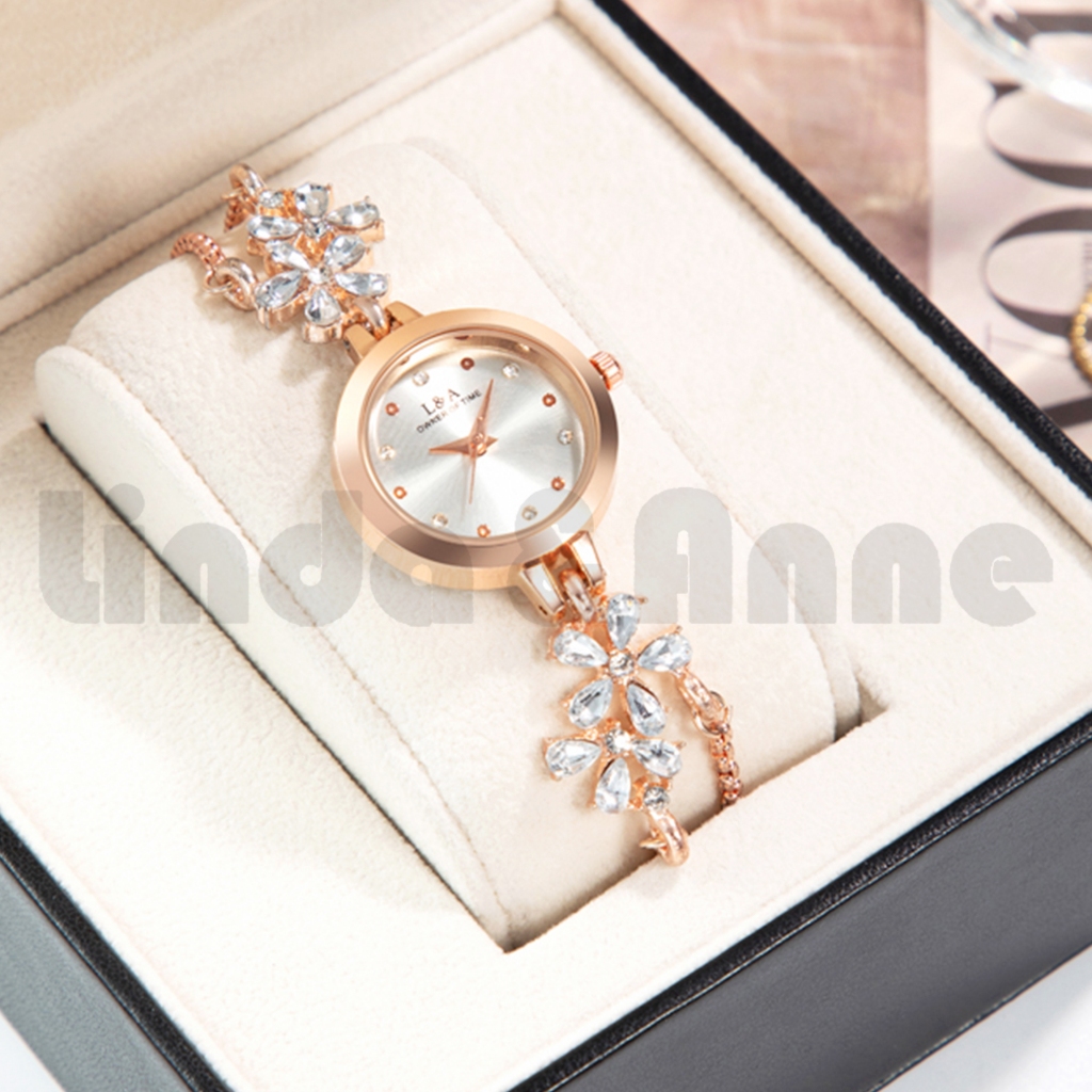 Jual L&A - Jam Tangan Wanita Model Gelang Serut Aksen Strap Bunga Jam ...