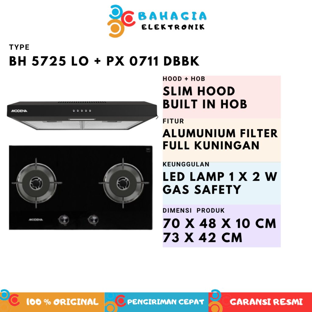 Jual Paket hemat kompor Modena BH 5725 LO dan cookerhood Modena PX 0711 ...