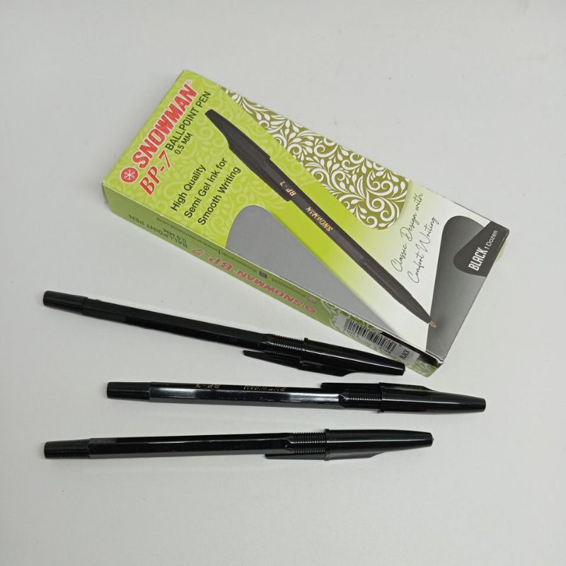 Jual Pulpen / Ballpoint Pen Snowman Black BP-7 (1 Pack Isi 12 Pcs ...