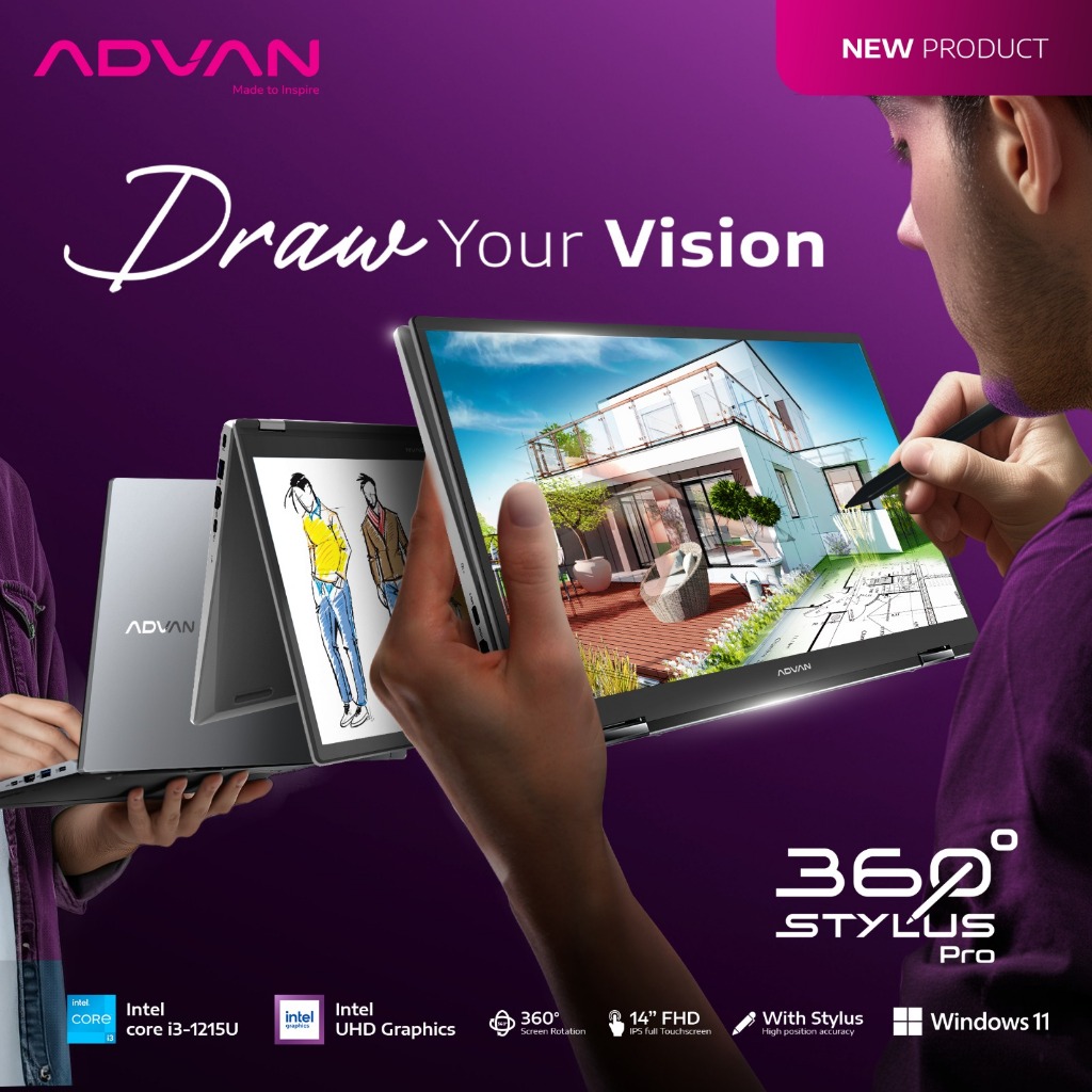 Jual ADVAN Laptop 360 Stylush Pro Laptop 2 IN 1 Touchscreen Intel Core ...