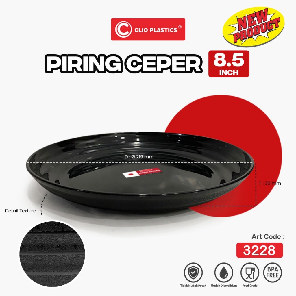 Jual (6/12 pcs) PIRING CEPER 8.5 HITAM CLIO/PIRING 8.5" CEPER/PIRING ...
