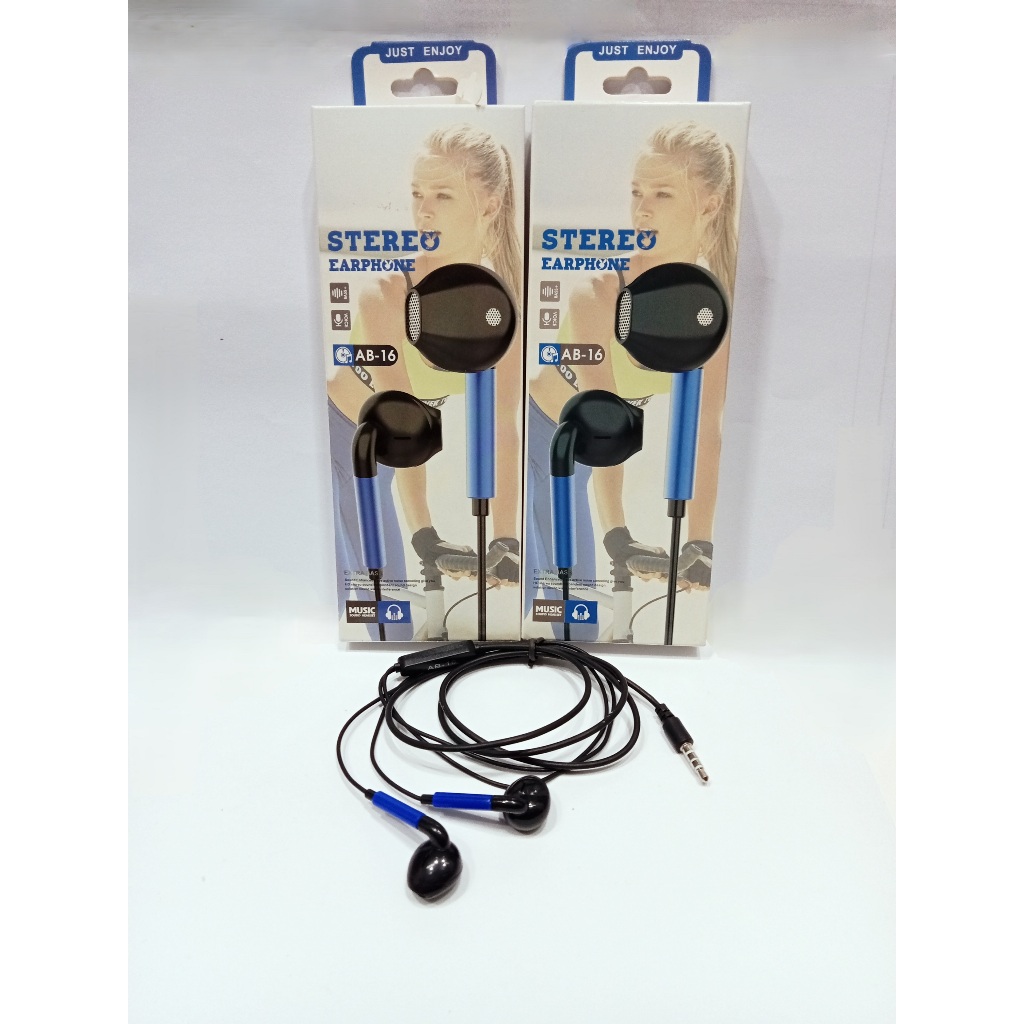 Jual Handsfree + Mic AB-16 Headset Stereo Sound Music Extra Bass ...