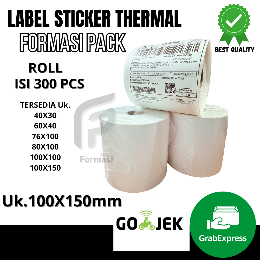 Jual LABEL STICKER THERMAL 100x150 mm 300 LEMBAR / LABEL THERMAL ...