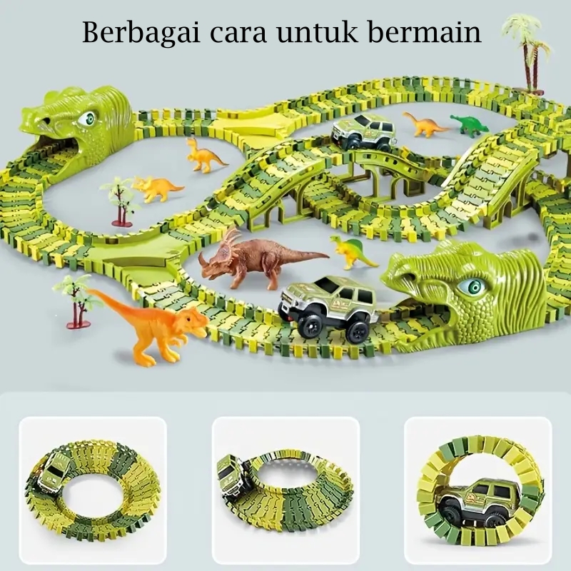 Jual Motak Mainan Dinosaurus Rel Mobil 260PCS Track DIY Kereta Mobil ...