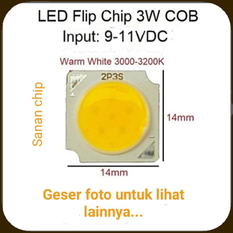 Jual LED 3W 12V -13V/ 9V -11V DC flip chip cob diy aki langsung ...