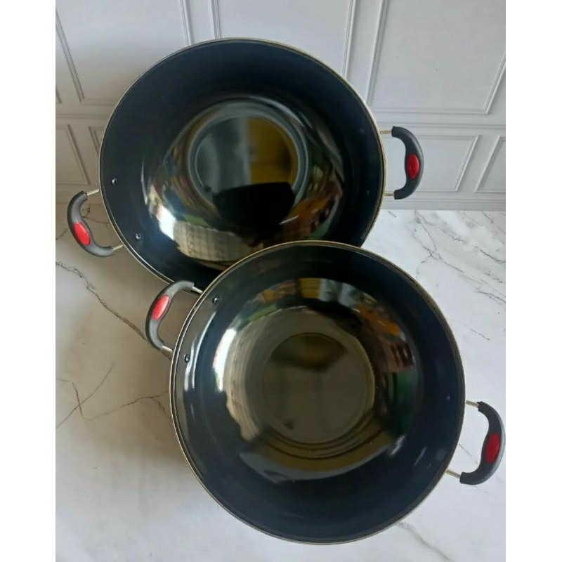 Jual Wajan Enamel Teflon Gagang Kuping 34 Cm / Wajan Anti Lengket Anti ...