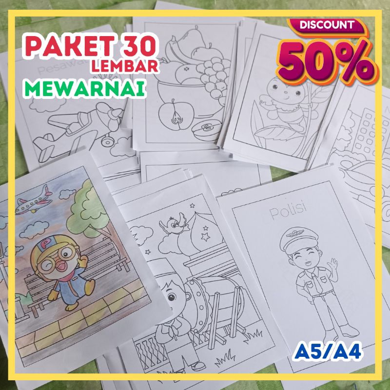 Jual 30 lembar kertas mewarnai /coloring / worksheet / kertas mewarnai ...