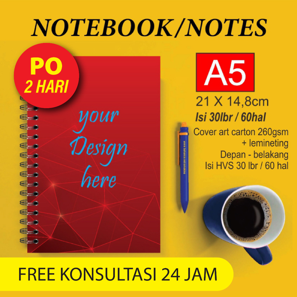 Jual Notebook/notes spiral custom A5 isi 30 lembar garis/polos | Shopee ...