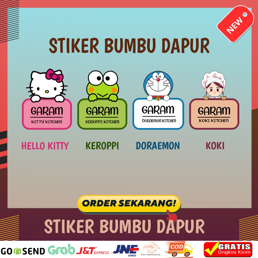 Jual Stiker Label Nama Bumbu Dapur Custom Hello Kitty Doraemon 1 Pack ...