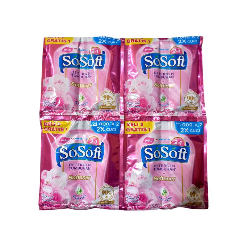 Jual Sosoft Detergent Cair Sweet Peony doubel sachet 80 ml / renceng ...