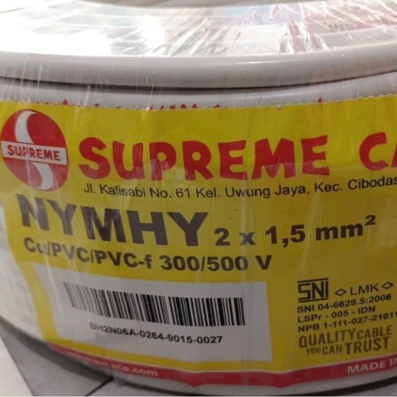 Jual Kabel Listrik NYMHY 2x1.5 SUPREME Kabel Listrik Putih Serabut NYMHY 2 X 1.5 MM ( 100 Meter ...