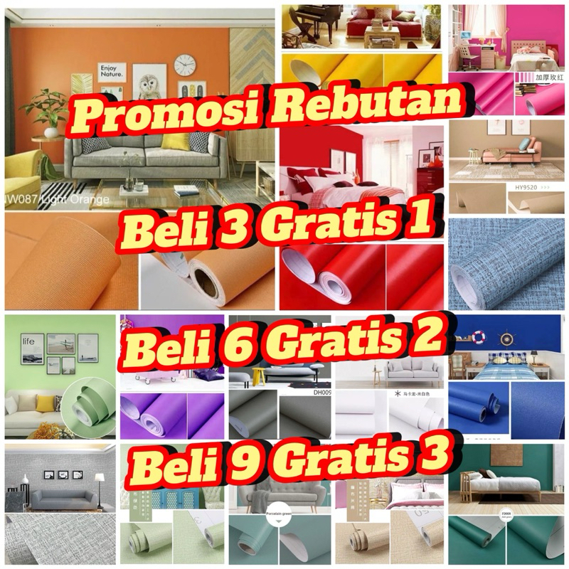 Jual Beli 3 Gratis 1 // Terlaris Wallpaper Sticker Dinding Motif Polos Salur Bunga Batik Kembang ...