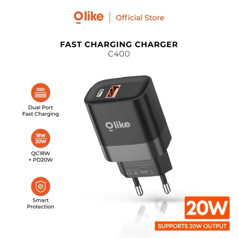 Jual Olike C400 Kepala Charger Adaptor TYPE-C USB PD20W+QC18W FAST ...