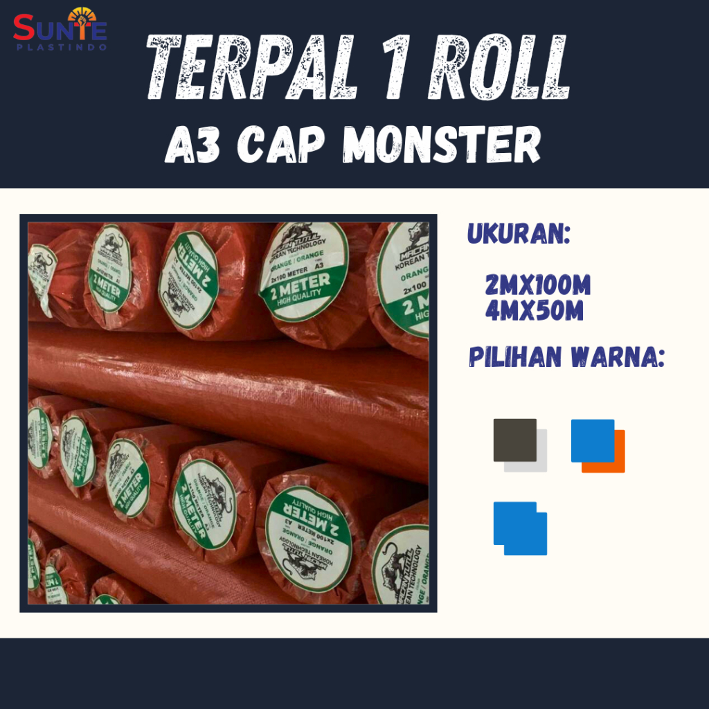 Jual TERPAL PLASTIK A3 CAP MONSTER UKURAN ROLL 2x100m | Shopee Indonesia