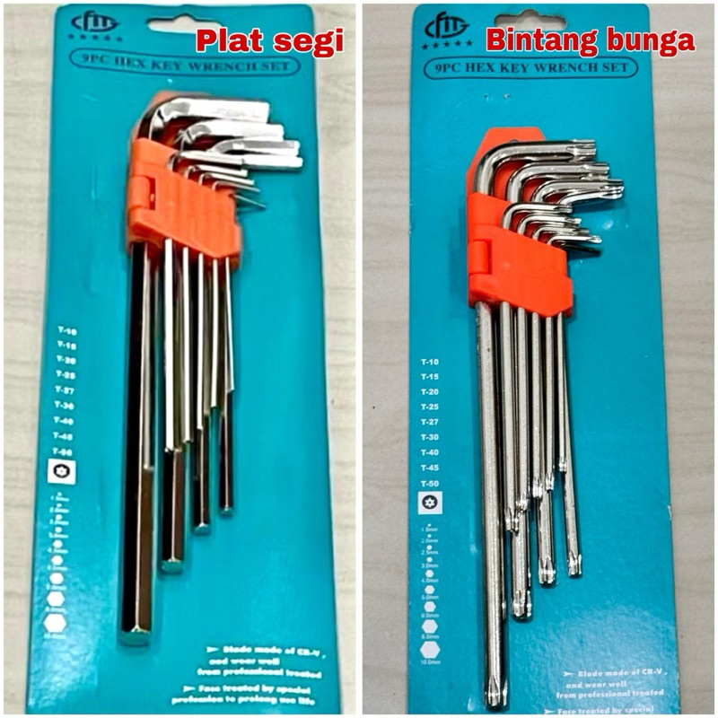 Jual FIT 9pcs SEGI plat / BUNGA bintang kunci L set panjang 9 pc Kunci ...
