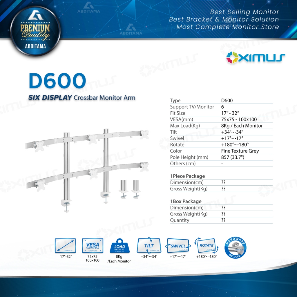 Jual Oximus D600 Bracket meja jepit untuk 6 monitor 17" - 32" dengan ...