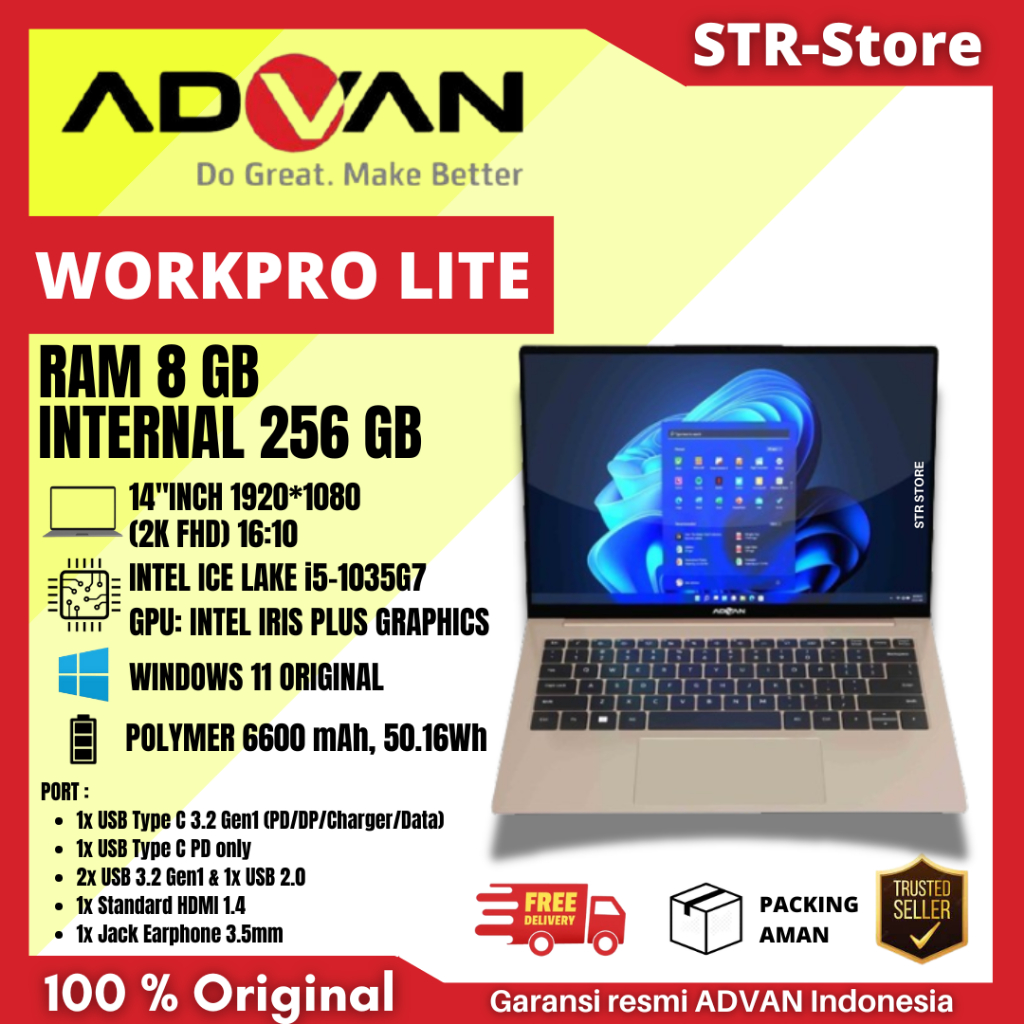 Jual LAPTOP ADVAN WORKPRO LITE i5-1035G7 8GB 256GB SSD 14"FHD - ADVAN ...