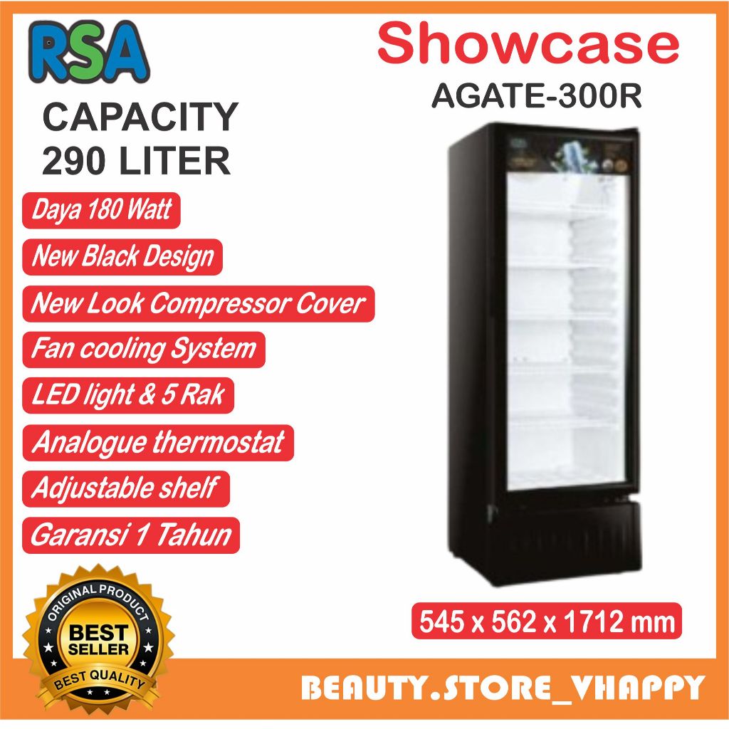Jual Showcase RSA 5 Rak 290 Liter AGATE-300R Garansi Resmi | Shopee ...