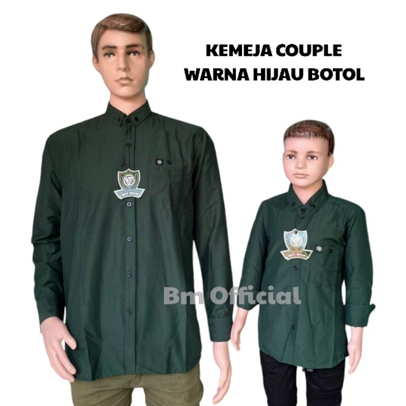 Jual Hijau botol kemeja polos couple ayah dan anak lengan panjang warna ...
