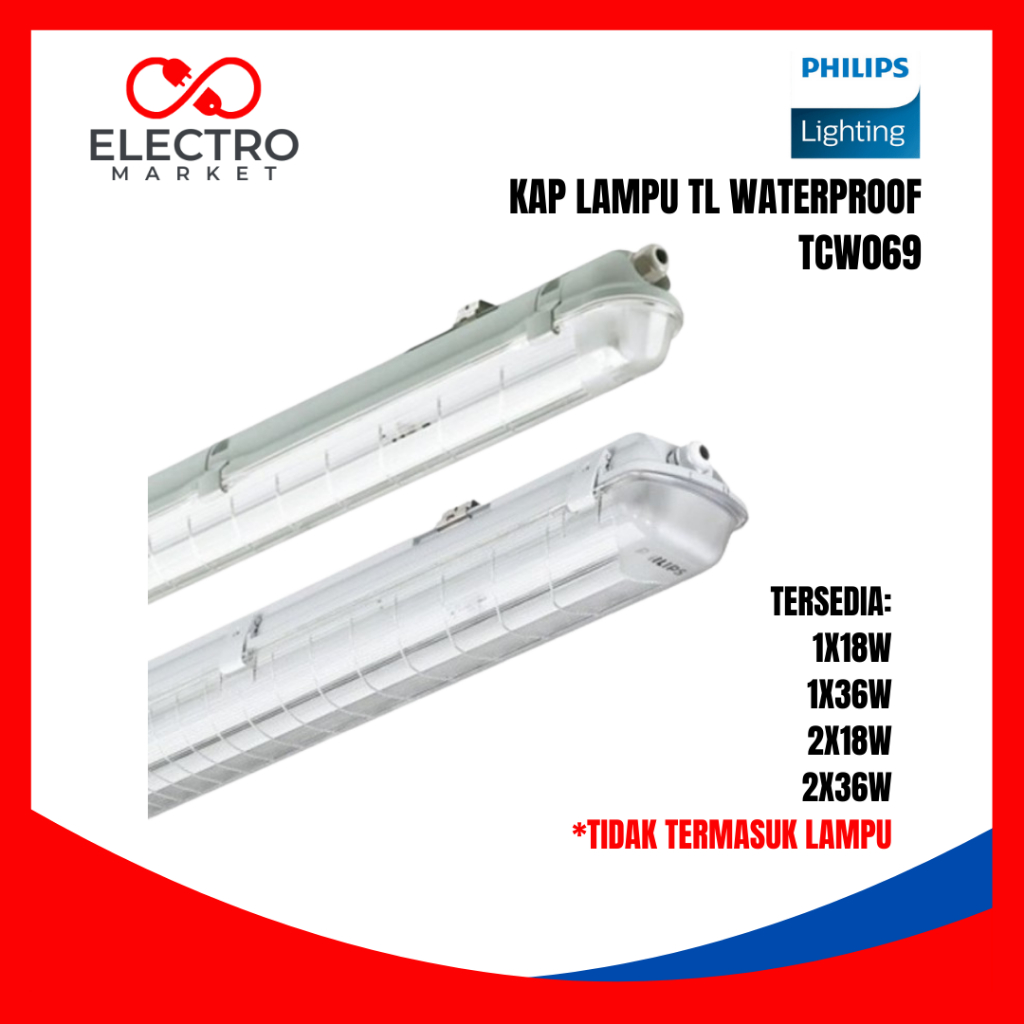 Jual PHILIPS Kap Lampu TL WATERPROOF TCW069 TCW 069 1x18 2x18 1x36 2x36 ...