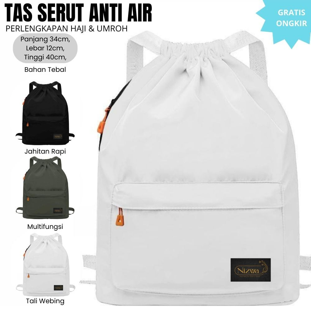 Jual Tas Serut Perlengkapan Haji Umroh Anti Air Multifungsi Tali Webing Pria Wanita - Elshafia ...
