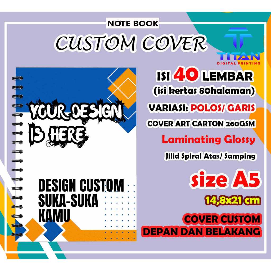 Jual Notes/Notebook Custom A5 Spiral isi 40 lbr polos/garis | Shopee ...