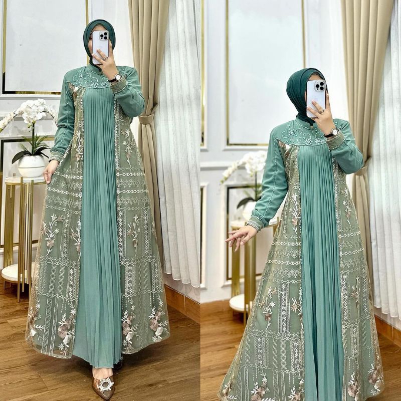 Jual Gamis Terbaru Azumi Dress Brokat Mix Tille /Gamis Ceruty/Dress Kondangan/Dress Wisuda /Baju ...