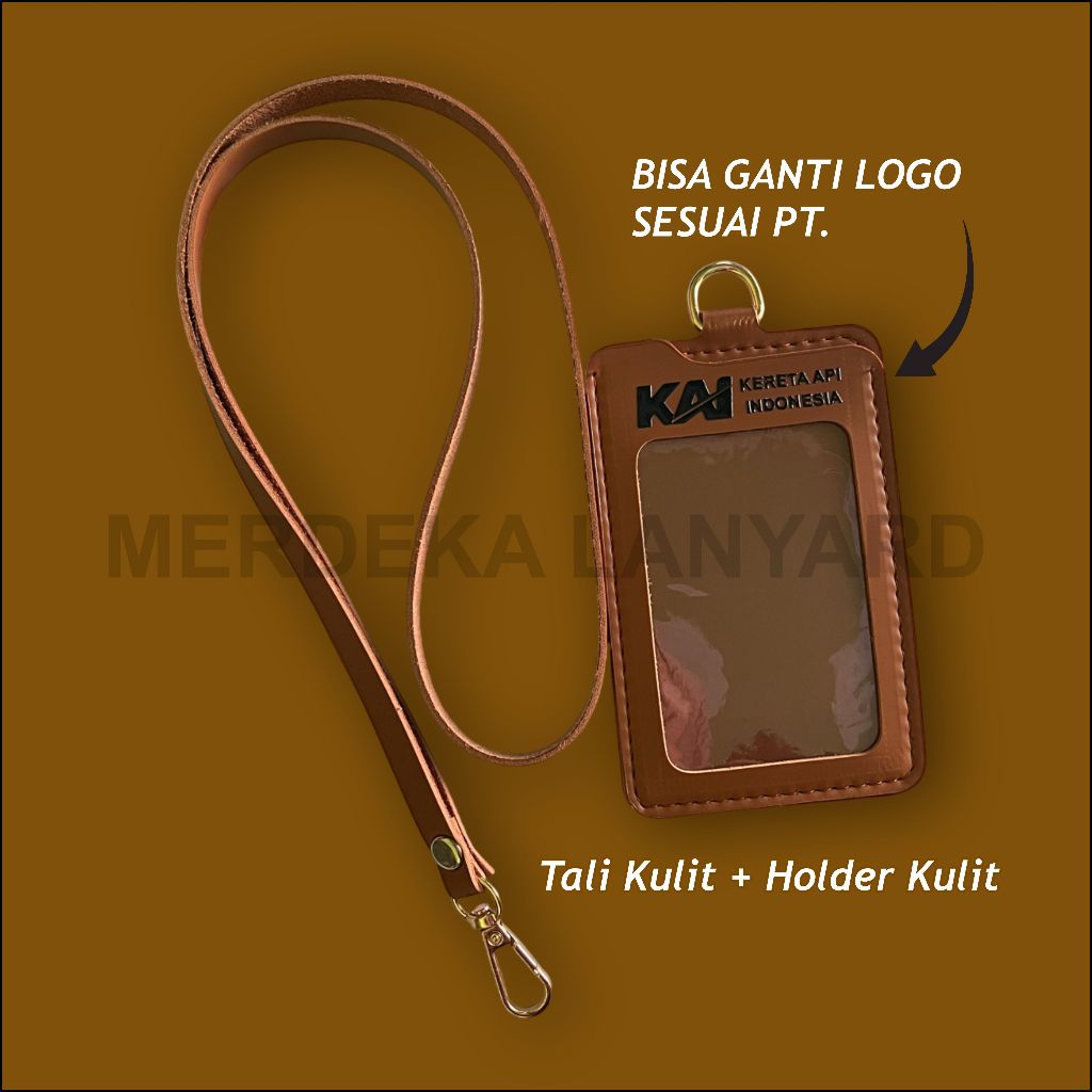 Jual ID Card Holder Kulit Magnet Name Tag holder kulit Tali Lanyard ...