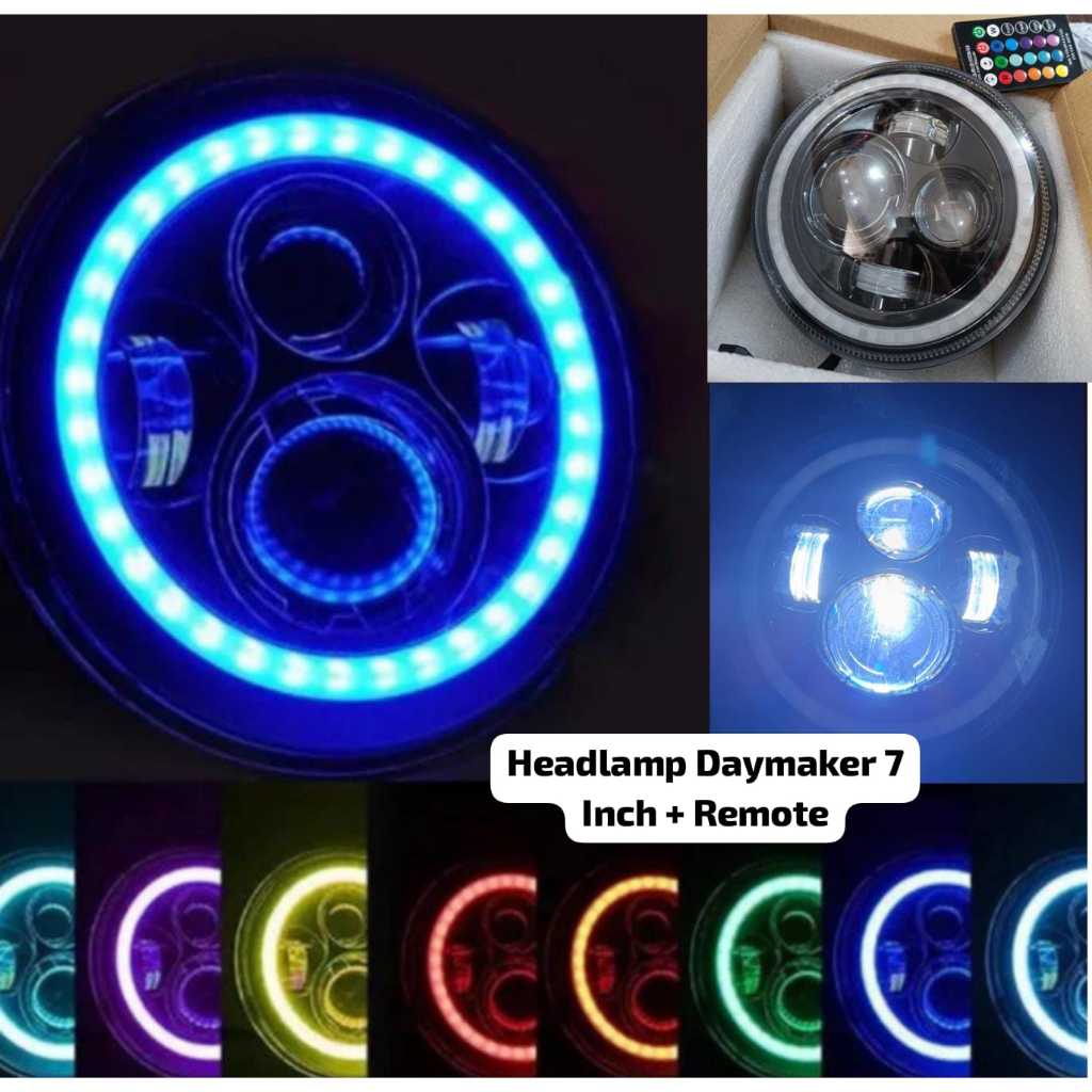 Jual Headlamp Daymaker Motor 7 inchi Full Ring Angel Eyes + Remote RGB ...