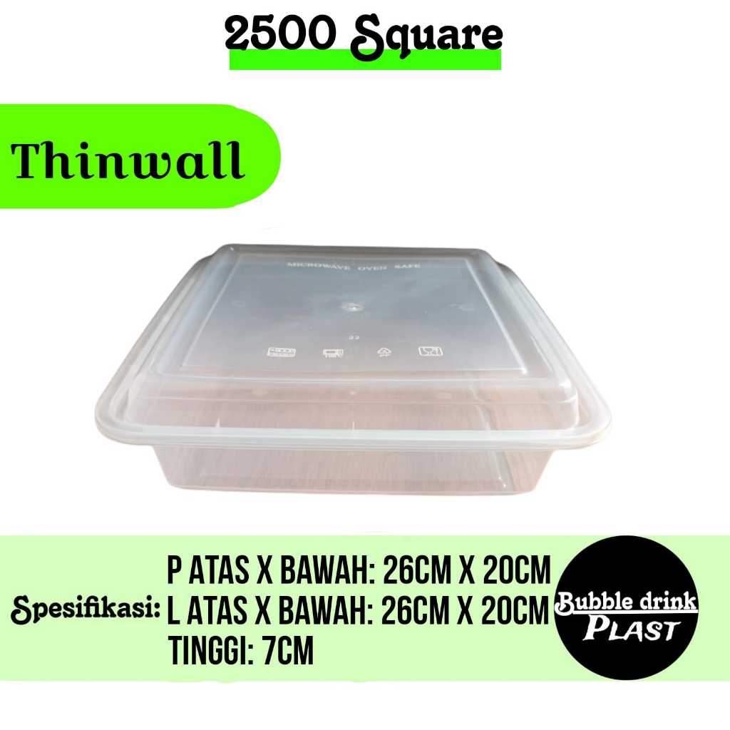 Jual Thinwall 2500ml Square Food Container Box Kotak Makan Plastik ...