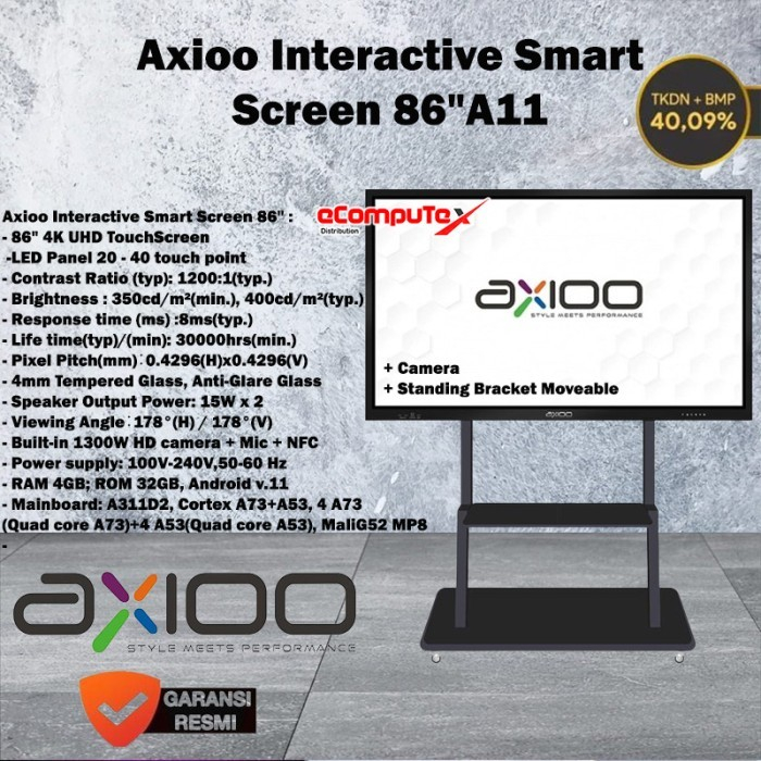 Jual AXIOO INTERACTIVE SMART SCREEN 86"INCH SMART BOARD GEN 2+STANDING ...