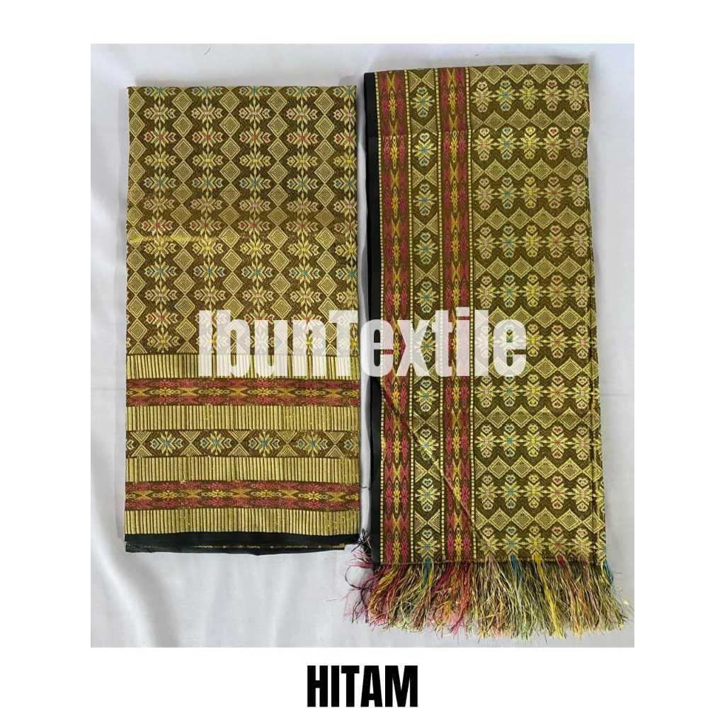 Jual Terlaris Set Kain songket dan Selendang Motif palembang Hitam ...