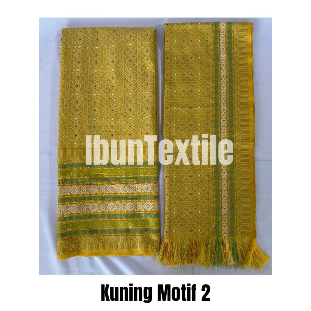 Jual Terlaris Set Kain songket dan Selendang Motif palembang Kuning ...
