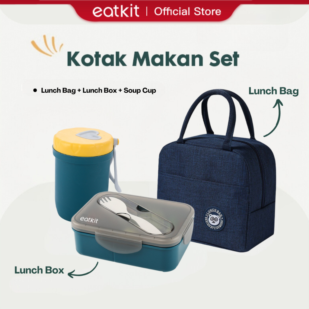 Jual Eatkit 3in1 Kotak Makan Set 900ml&1200ml | Bekal Makan Set Lunch Box Set | Tempat Bekal ...