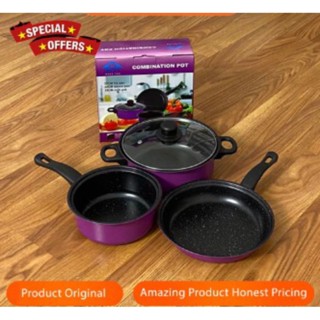 Jual Panci Anti Lengket 3 IN 1 Anti Lengket Panci Set Isi 3 Pcs Panci Tutup Kaca Cookware ...