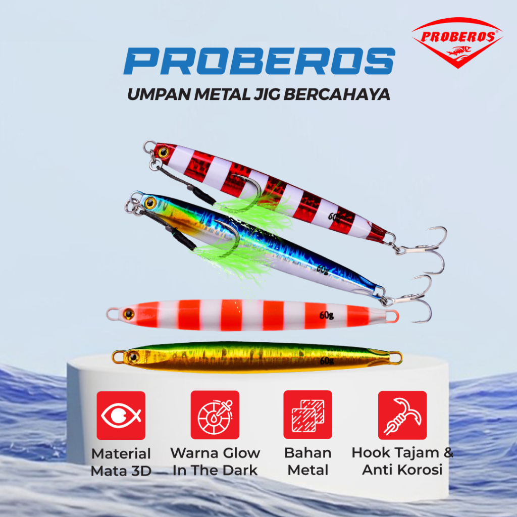 Jual Proberos Umpan Pancing MetalJig Terendam Bercahaya 10g,20g,30g,40g ...