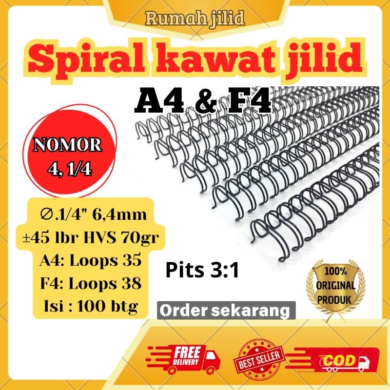 Jual ring kawat spiral jilid No 4. 1/4 A4 dan f4 isi 100 btg | Shopee ...