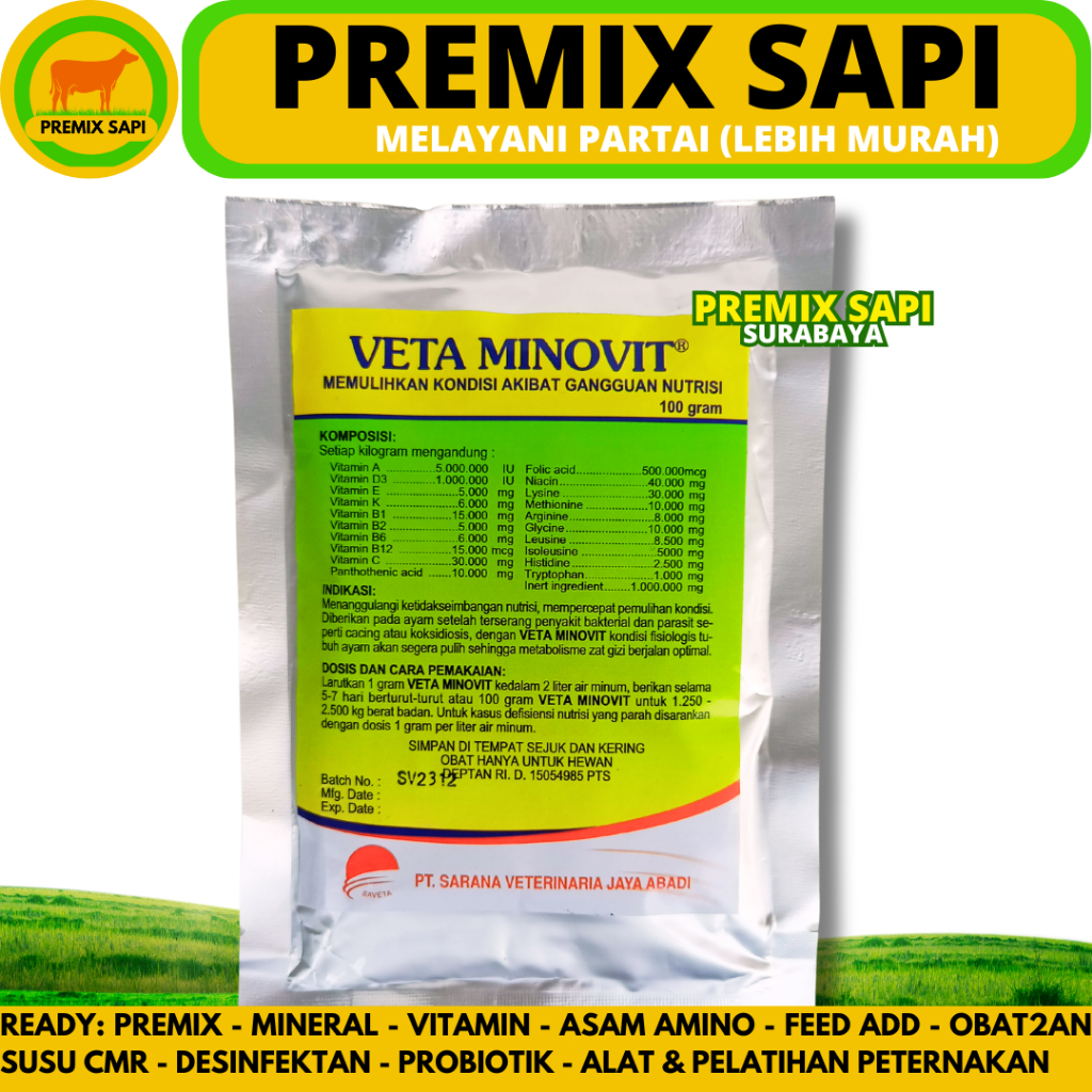 Jual VETA MINOVIT 100 GRAM - Multivitamin Asam Amino Ternak Pemacu ...