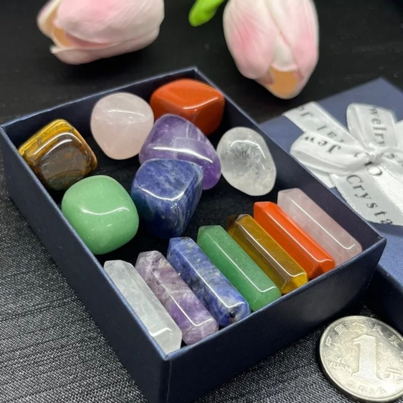 Jual Set Boxes 7 Chakra, Natural Crystal Tumble Stone and Double Point ...