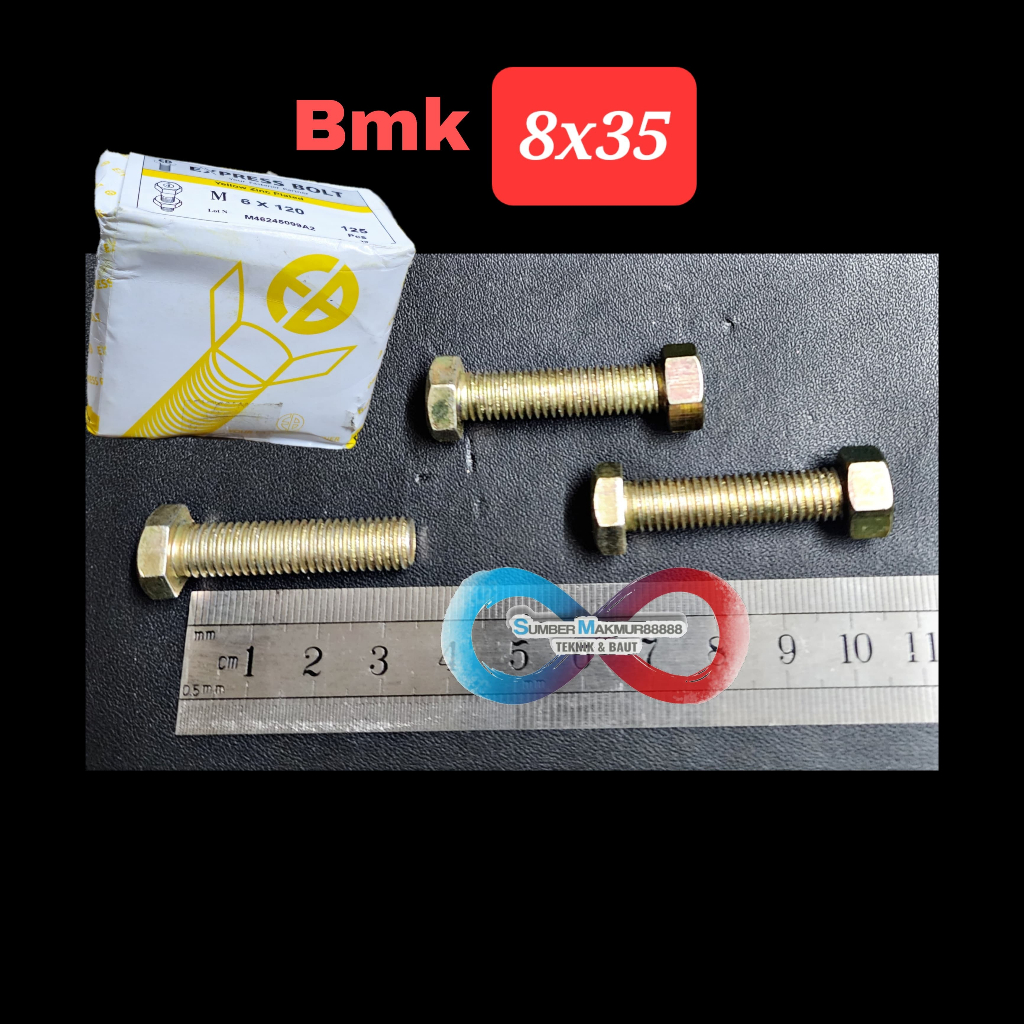 Jual BOX - baut mur kuning / bmk M 8×35 ( isi 200 pcs ) | Shopee Indonesia