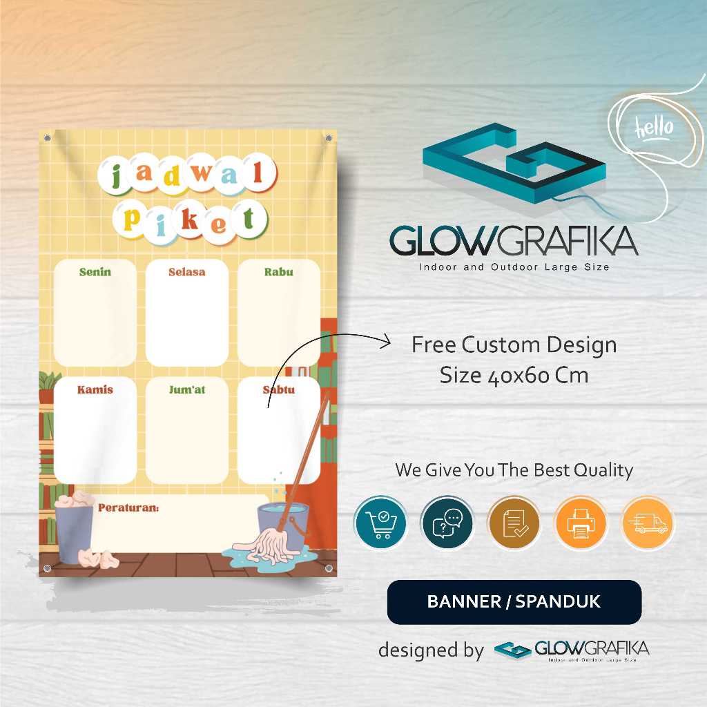 Jual Cetak Spanduk Banner Kuning Hijau Ilustrasi Jadwal Piket Dokumen ...