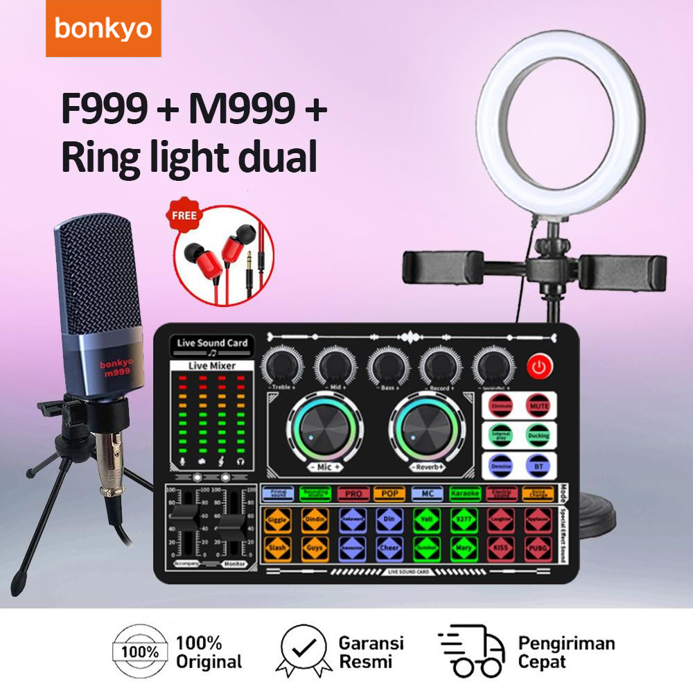 Jual Bonkyo F999 Sound card + M999 mikrofon + lampu isi Peralatan audio ...
