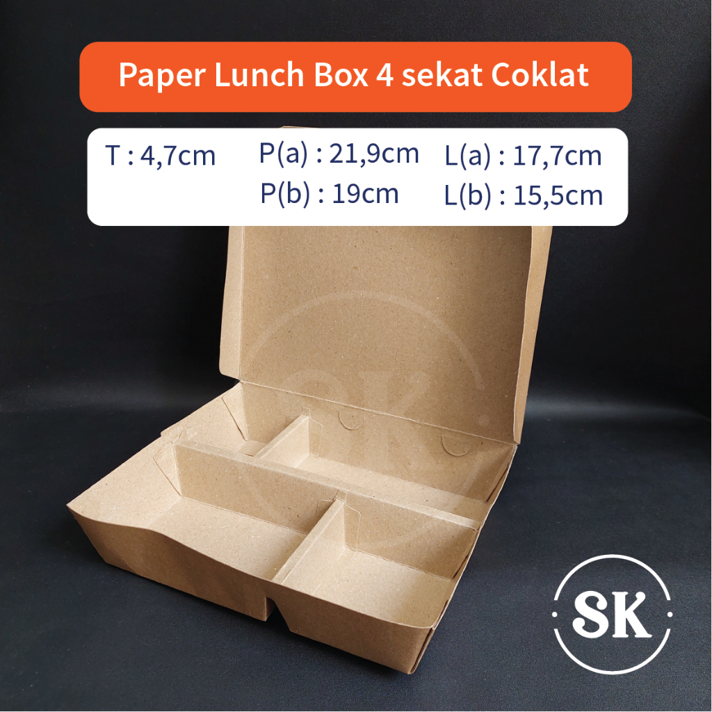 Jual (isi50) Paper Lunch Box sekat 4 Coklat / KRAFT / Kotak makan 4 ...