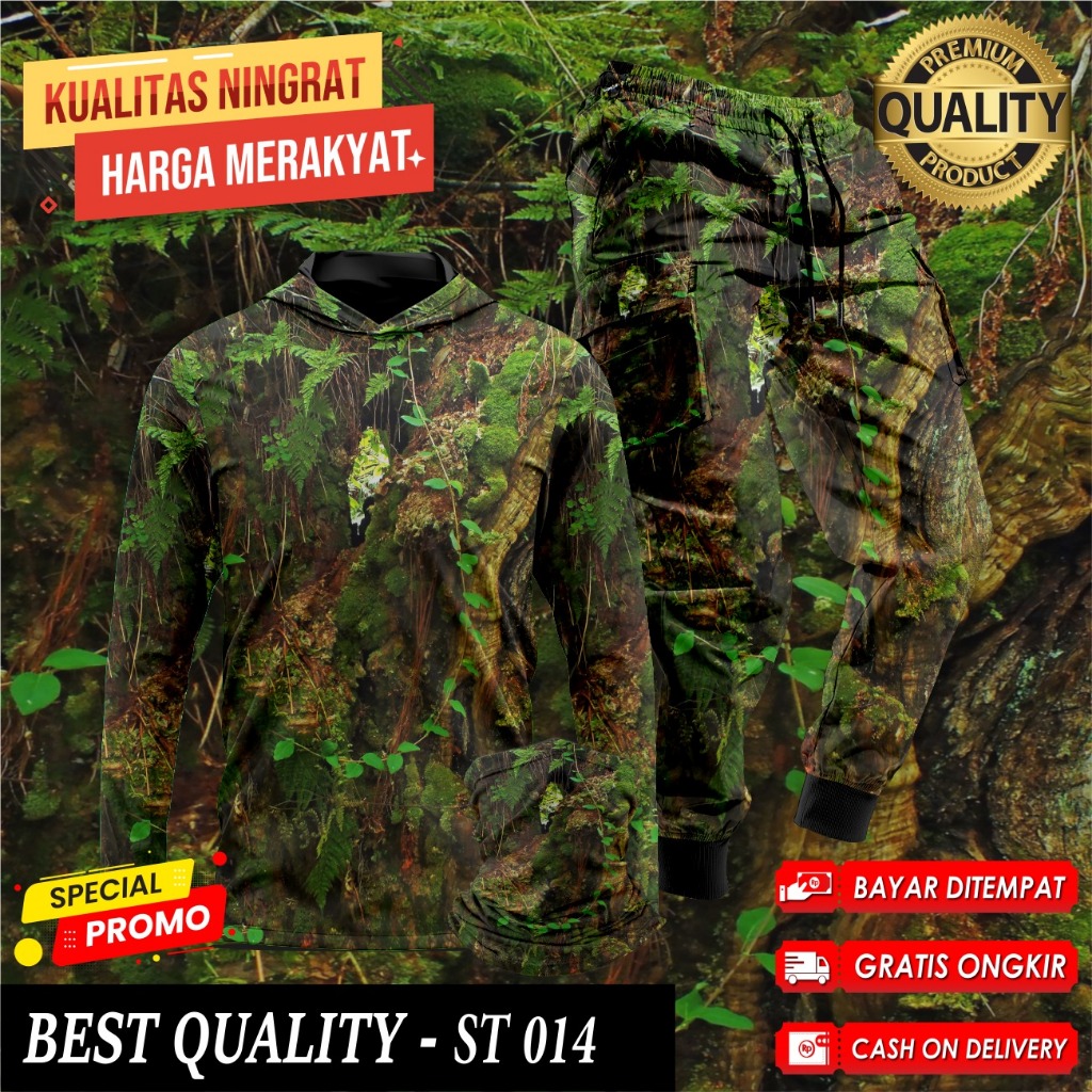 Jual Setelan Baju Camo Hoodie Berburu Hunting Baju Berburu Hutan Kamuflase 1 Set Buff Celana ...