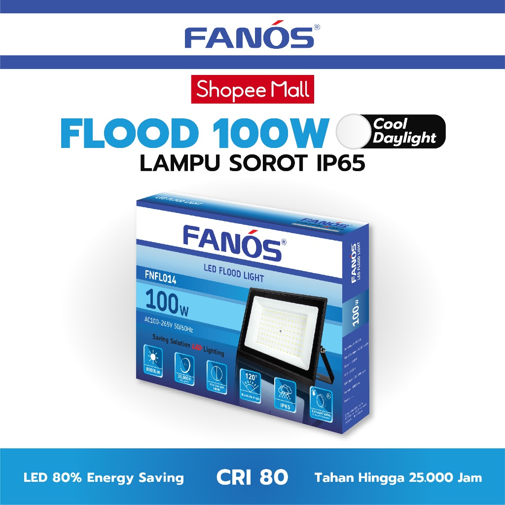 Jual FANOS Flood Light Lampu Sorot/Tembak LED 100 W - Cool DayLight | Shopee Indonesia